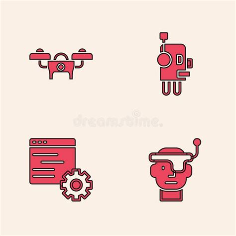 Set Smart Glasses Drone Robot And Computer Api Interface Icon Vector
