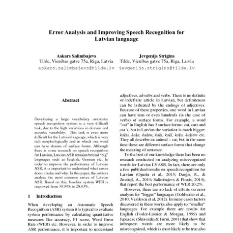 Error Analysis And Improving Speech Recognition For Latvian Language Acl Anthology