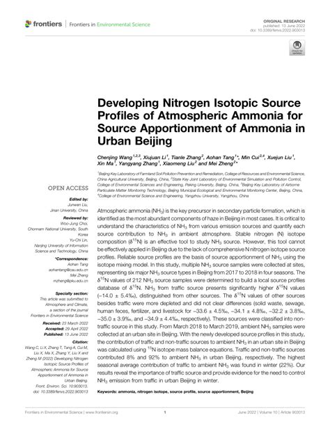 Pdf Developing Nitrogen Isotopic Source Profiles Of Atmospheric Ammonia For Source