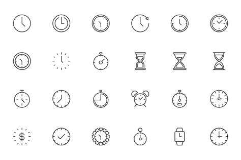 Time And Clock Minimalistic Illustrations Drawn With Black Thin Line Editable Strokes Line
