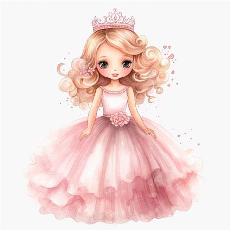 Premium Ai Image Blond Haired Girl In A Pink Dress With A Tiable And A Pink Flower Generative Ai