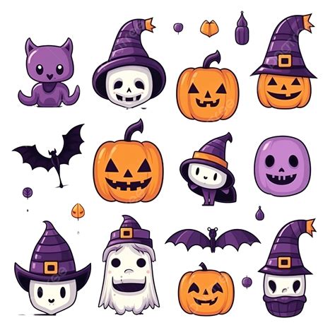 Cute Halloween Characters And Elements Sticker Vector Set Halloween Clipart Cute Clipart