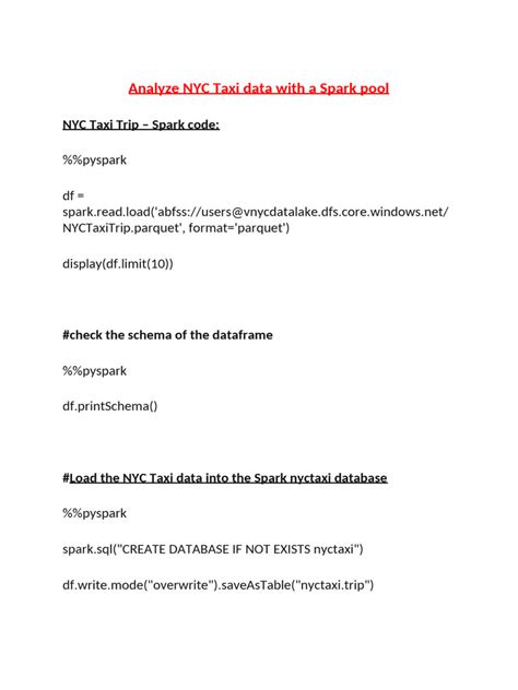 3 Analyze Nyc Taxi Data Using Spark Pool Pdf