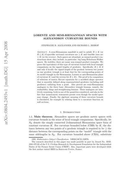 Pdf Lorentz And Semi Riemannian Spaces With Alexandrov Curvature Bounds