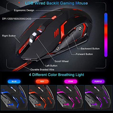 MFTEK RGB Rainbow Backlit Gaming Keyboard And Mouse Combo LED PC Gaming Headset With Microphone