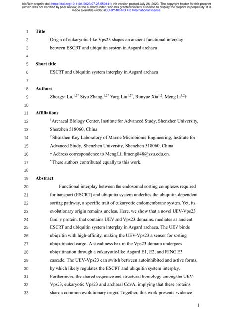 Pdf Origin Of Eukaryotic Like Vps23 Shapes An Ancient Functional Interplay Between Escrt And