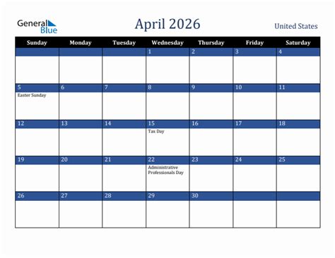 April 2026 Monthly Calendars With United States Holidays