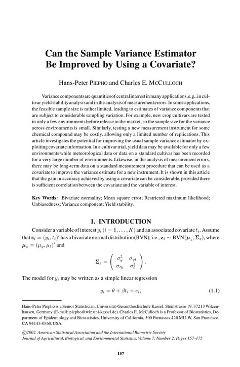 Pdf Can The Sample Variance Estimator Be Improved By Using A Covariate