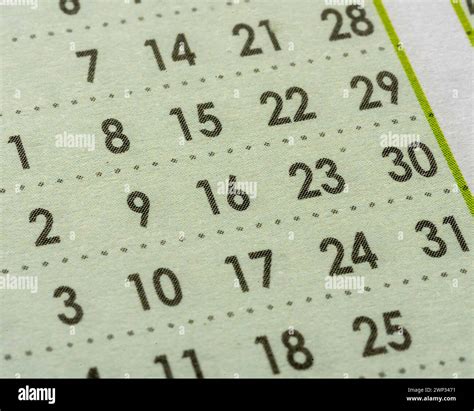Month Date Numbers On Planner Close Up Of Calendar Page Stock Photo