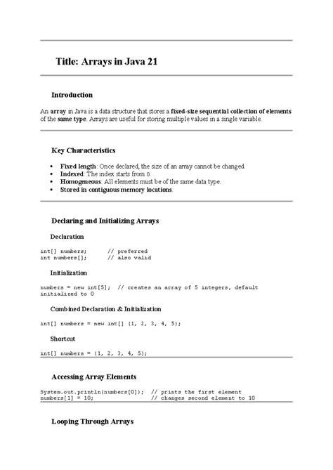 Java 21 Lecture Notes Understanding Arrays In Java Studocu