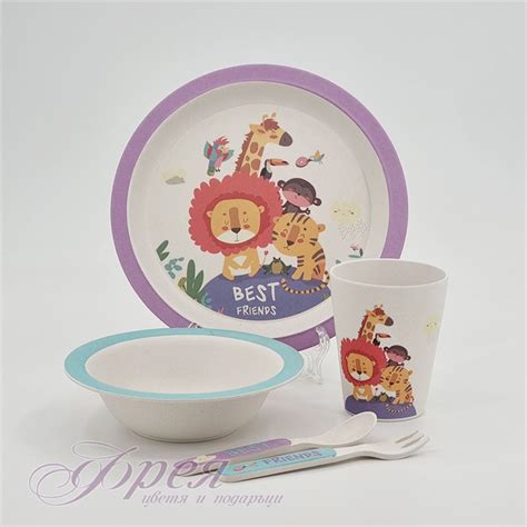 Детски бамбуков сервиз за хранене Зоологичска градина Podaracionline