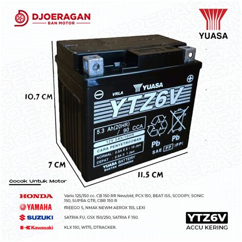 Jual Accu Yuasa Ytz6v Accu Full Kering Accu Motor Vario 125 Vario 150 Pcx Shopee Indonesia