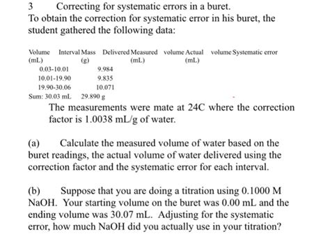Solved 3 Correcting For Systematic Errors In A Buret
