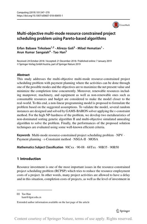 Multi Objective Multi Mode Resource Constrained Project Scheduling Problem Using Pareto Based