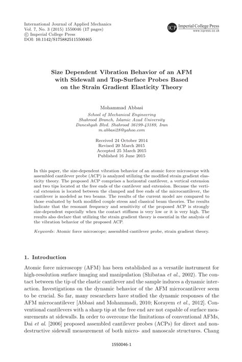 Pdf Size Dependent Vibration Behavior Of An Afm With Sidewall And Top Surface Probes Based On