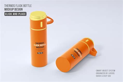 Premium Psd Thermos Flask Mockup Design 3d Template