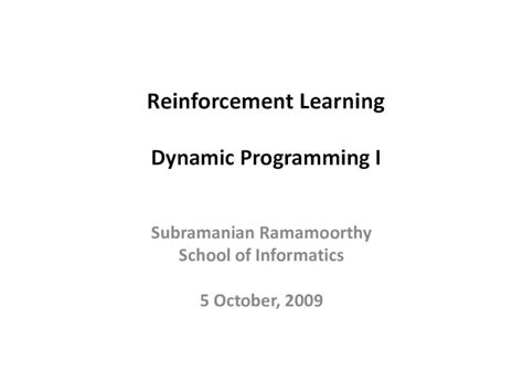 Pdf Dynamic Programming I · 2009 10 6 · Reinforcement Learning