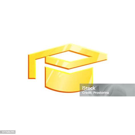 골드 교육 벡터 개념입니다 졸업 캡 금속 아이콘입니다 흰색 배경에 격리 된 기호 성과 그림 기호입니다 그래픽 모자 지식 그림 학문의 각도 디자인 공부에 대한 스톡 벡터 아트