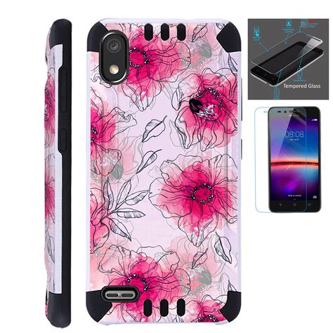 Compatible With TCL A2 Screen Protector Brushed Metal Texture Hybrid Silver Guard Phone Case