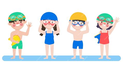Free Vector 手繪的可愛卡通兒童準備游泳