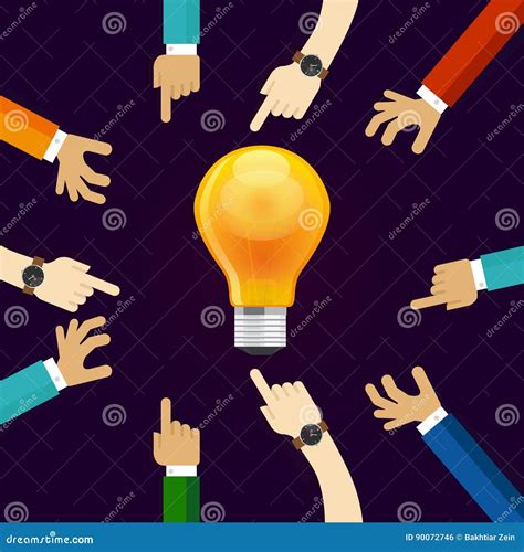 Много рук работая совместно для идеи блеск лампы шарика концепция сотрудничества и участия