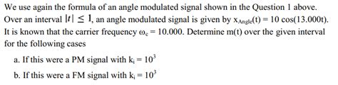 Solved We Use Again The Formula Of An Angle Modulated Signal Chegg