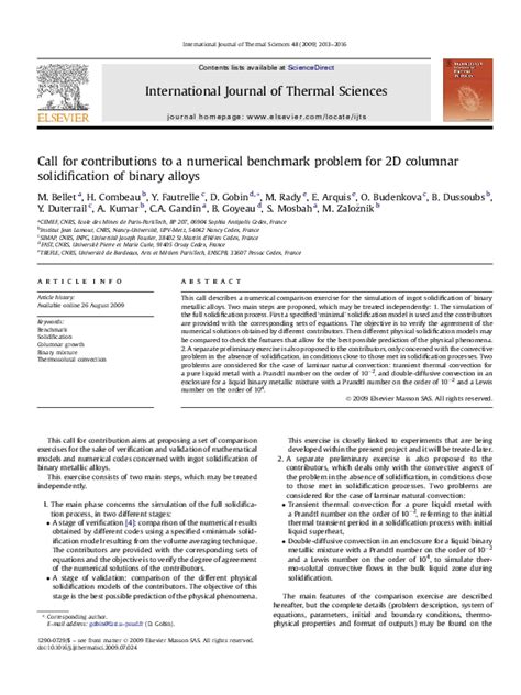 Pdf A Numerical Benchmark On The Prediction Of Macrosegregation In Binary Alloys