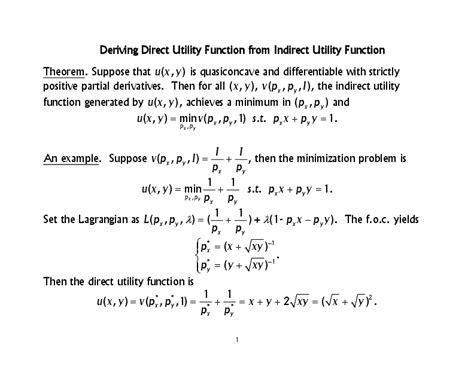 Pdf Deriving Direct Utility Function From Indirect Utility Function