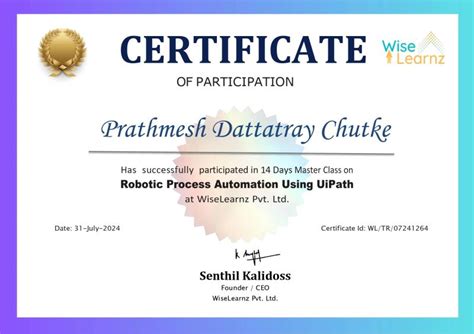 Completed Rpa Course With Wiselearnz Prathmesh Chutke Posted On The