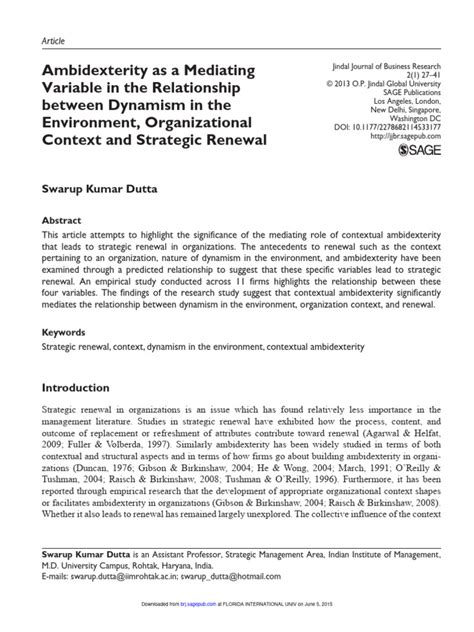 ambidexterity as a mediating variable in the relationship between