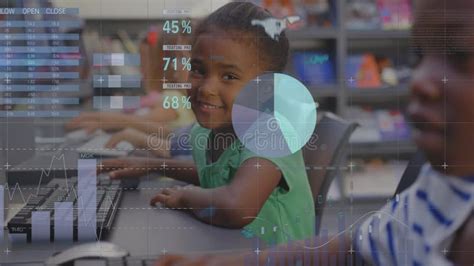 Classroom Using Computers With Finance Graph Transition Stock Footage Video Of Concept