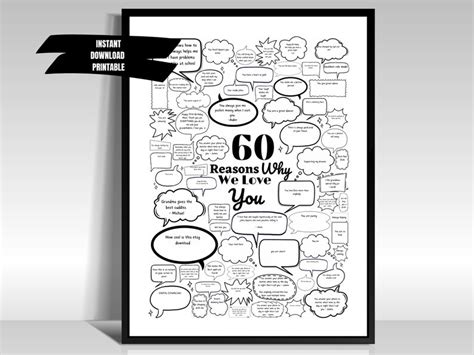 60 Reasons Why Things We Love About You 60th Birthday T Poster
