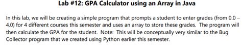 Solved Lab 12 Gpa Calculator Using An Array In Java In