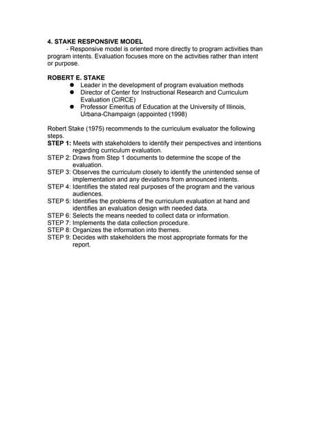 Robert E Stake Responsive Model In Curriculum Docx