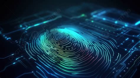 지문을 보여주는 파란색 표시등이 있는 녹색 화면 3d 그림 지문 스캔은 생체 인식 식별을 통해 보안 액세스를 제공합니다 개념 지문 보호 바이너리 코드가 있는 지문 배경