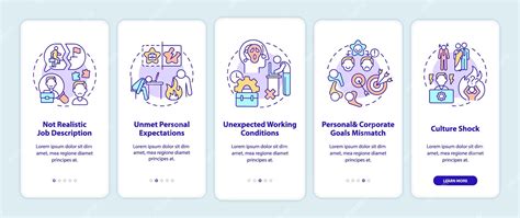 개념이있는 모바일 앱 페이지 화면을 온 보딩하는 신규 작업자의 감정적 부담 요인 피로 워크 스루 단계를 싫어합니다 Ui 템플릿 일러스트레이션 프리미엄 벡터
