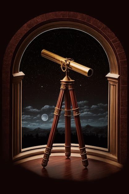 Premium Ai Image A Telescope Is On A Tripod In Front Of A Window
