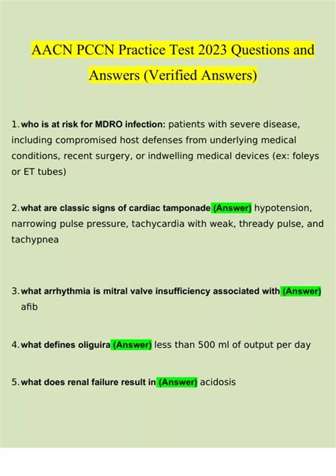 AACN PCCN Practice Test Questions And Answers Verified Answers By Expert PCCN