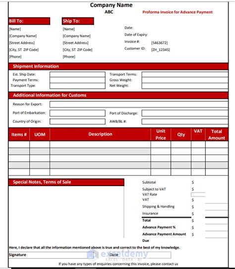 How To Create Proforma Invoice For Advance Payment In Excel