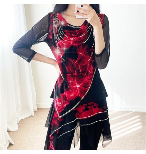 까르죠아 엔젤 쉬폰 시스루 블라우스 스포츠 7부 라틴 댄스복 티몬