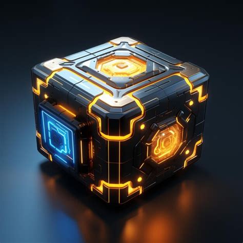 Premium AI Image Black Cube With Orange Lights On Black Background D Visual Illustration