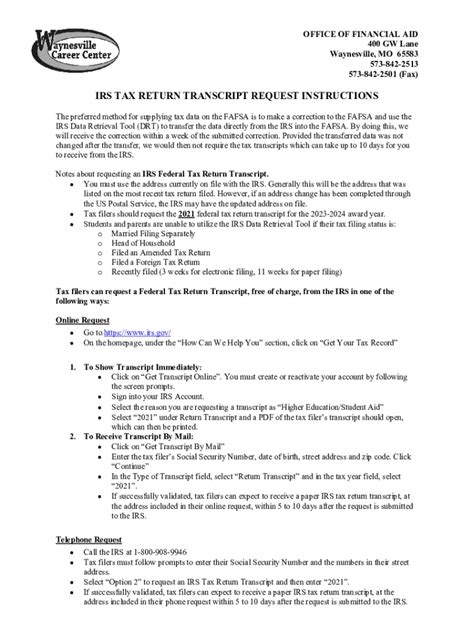 Fillable Online Irs Tax Return Transcript Request Fax Email Print Pdffiller