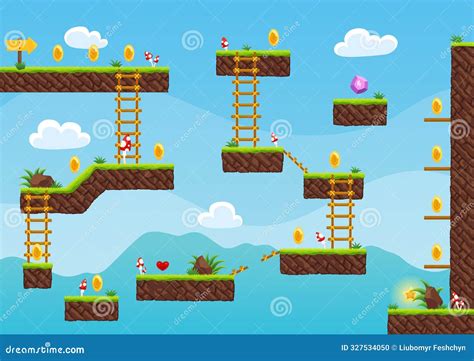 Game Level Map Arcade 2d Video Game For Old Computer Or Console Cartoon Computer Or Mobile