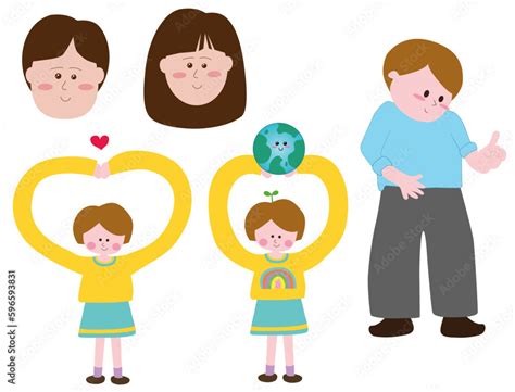 Стоковое векторное изображение «엄마 아빠 어린이 캐릭터 Adobe Stock