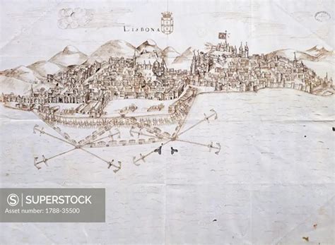 View Of Lisbon 1596 Portugal 16th Century Drawing Superstock