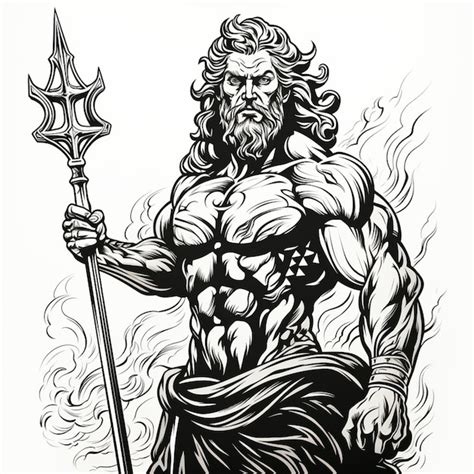 Premium Photo A Drawing Of A Poseidon With A Spear And A Shield