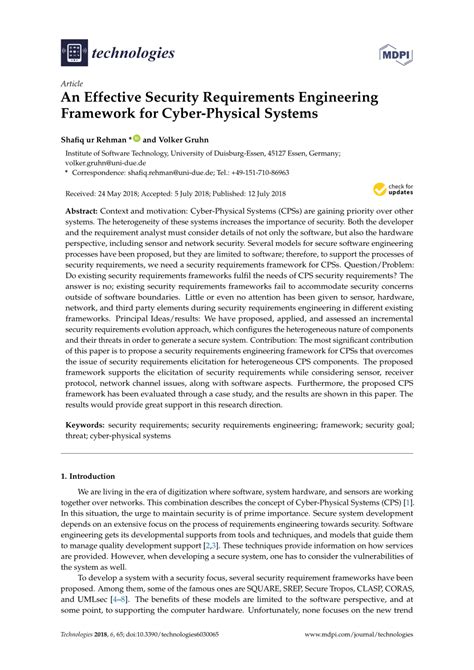 Pdf An Effective Security Requirements Engineering Framework For Cyber Physical Systems