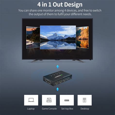 AIMOS 4K 60Hz Switch 4 Port USB Switcher Selector Grandado