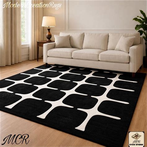 Modern Black And White Geometric Area Rug Contemporary Lattice