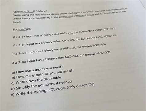 Solved Question 5 20 ﻿marks Write Using The Hdl Of Your